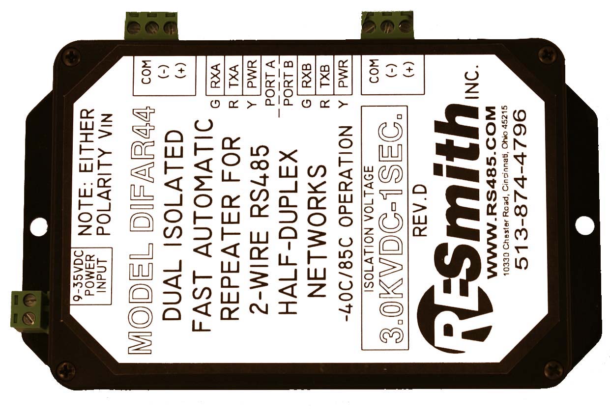 DIFAR44: Dual Isolated RS485 RS485 Repeater/Extender - R.E.Smith Serial ...