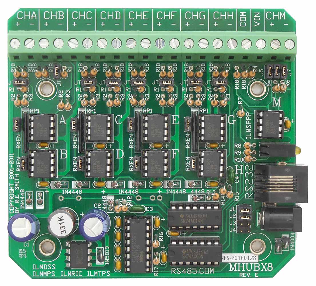 MHUBX8 8-port RS485 Repeater / Hub with RS232 Port - R.E.Smith Serial ...
